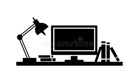 Table With Computer And Lamp Is A Workspace Design Featuring A Desk Setup Stock Illustration