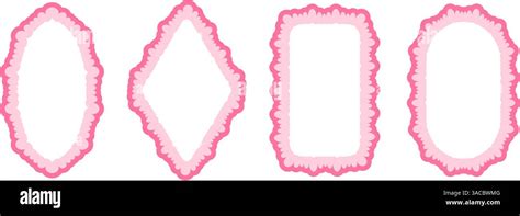 Cute Frill Pattern Frame Set Pink Scalloped Ellipse And Rectangle Border Collection Wavy Lace