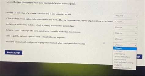Solved Match The Java Class Terms With Their Correct