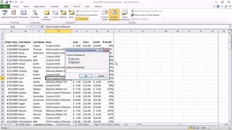 Excel 2010 Set Password Protection On A Workbook Youtube