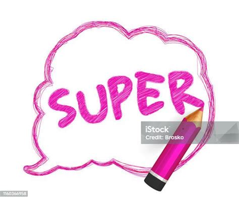 연필로 말풍선 페인트 크레용의 낙서와 함께 손으로 그린 배너와 짧은 메시지 슈퍼 작성 Brand Name Online Messaging Platform에 대한 스톡 벡터