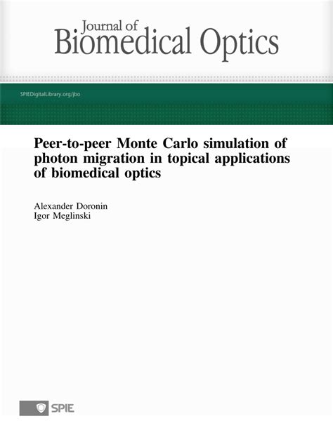 Pdf Peer To Peer Monte Carlo Simulation Of Photon Migration In Topical Applications Of