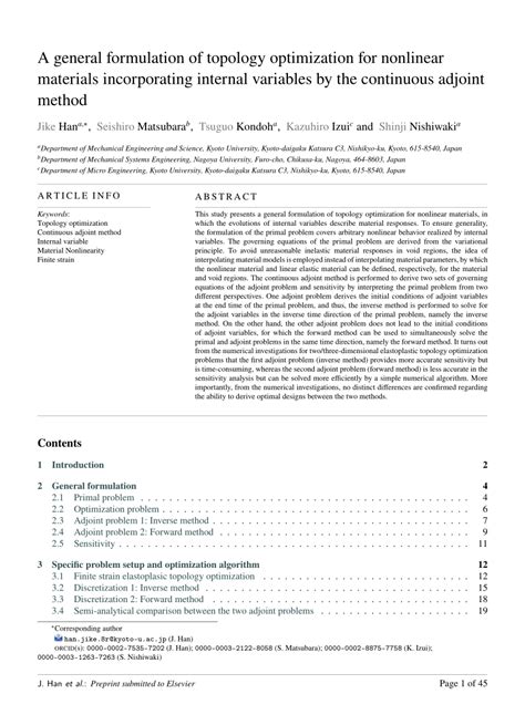 Pdf A General Formulation Of Topology Optimization For Nonlinear Materials Incorporating
