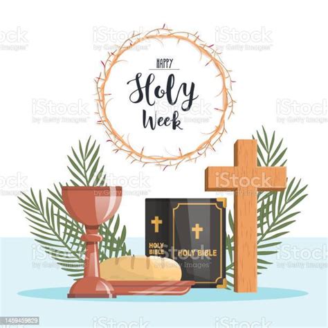 성주간 빵과 성배 십자가 종려 나무 가지 가시 면류관과 성경 성찬식에 대한 스톡 벡터 아트 및 기타 이미지 성찬식 성