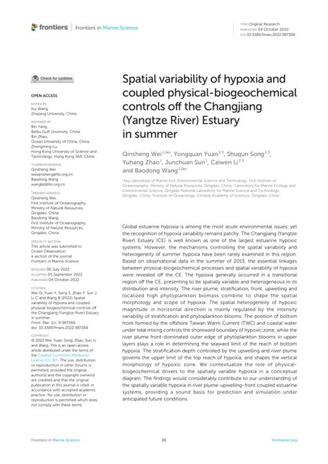 Pdf Spatial Variability Of Hypoxia And Coupled Physical Biogeochemical Controls Off The