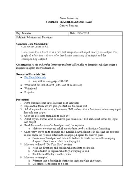Relations And Functions Lesson Plan 2 Pdf Function Mathematics