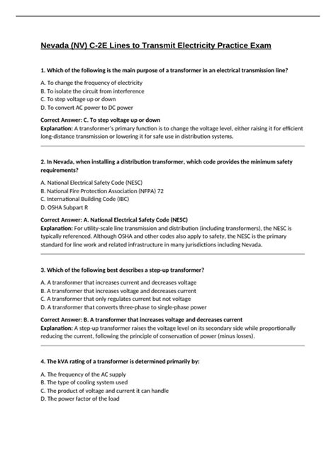 Nevada Nv C‑2e Lines To Transmit Electricity Practice Exam