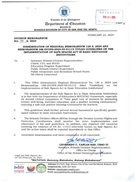 sdm no 111 s 2024 dissemination of regional memorandum 126 s 2024