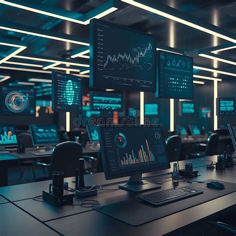 High Tech Control Room With Data Dashboards Global Analytics And Ai