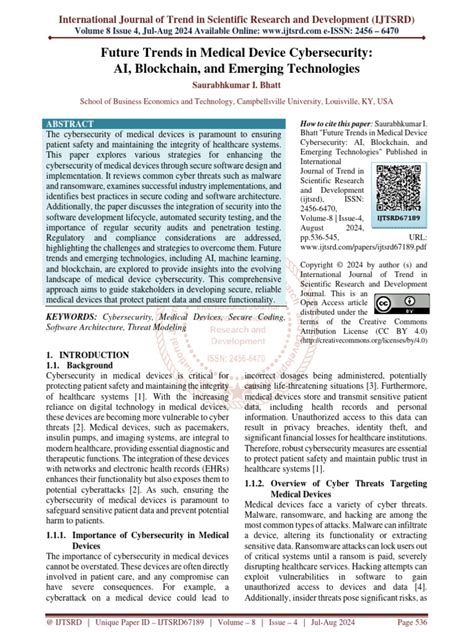 Future Trends In Medical Device Cybersecurity Ai Blockchain And Emerging Technologies Pdf