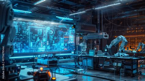 Futuristic Robotics Lab Where Engineers Are Working On Advanced Robotic