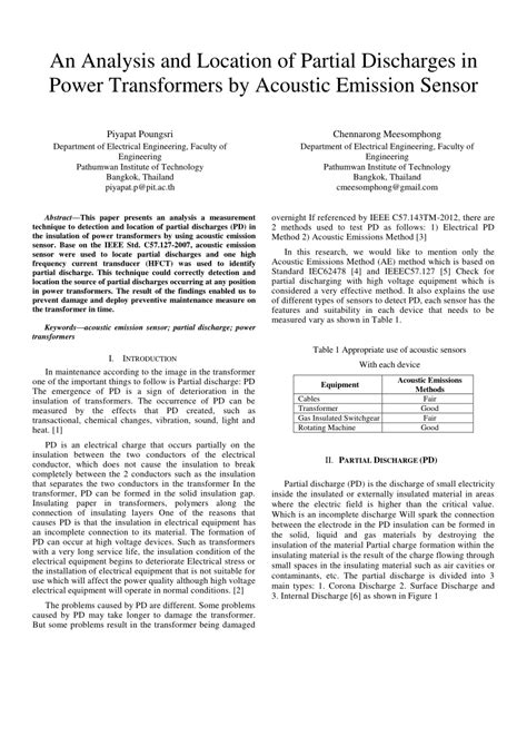 PDF An Analysis And Location Of Partial Discharges In Power Transformers By Acoustic Emission