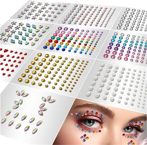 Halloween 10 Sheets Eye Body Face Gems Rhinestone Stickers