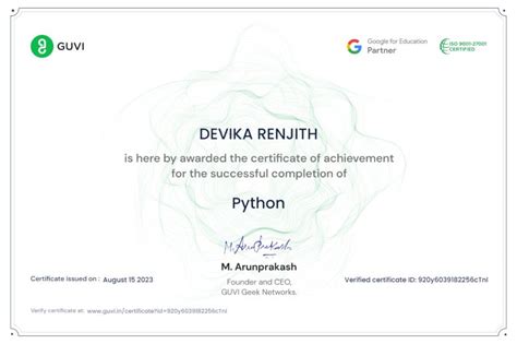 devika renjith on linkedin python guvi geek network