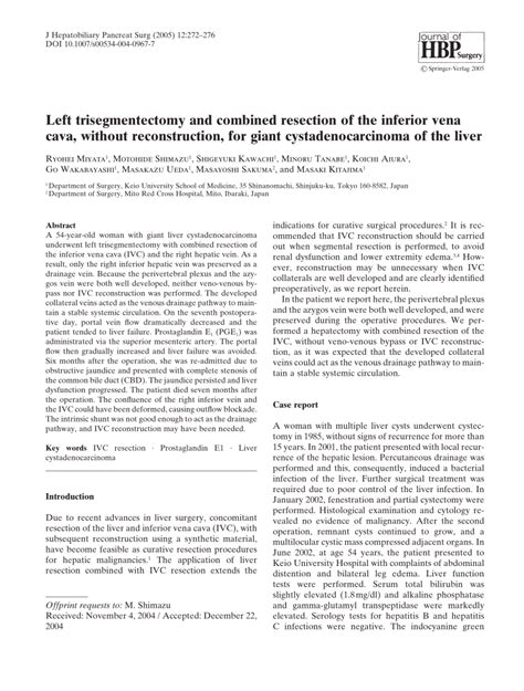 Pdf Left Trisegmentectomy And Combined Resection Of The Inferior Vena Cava Without