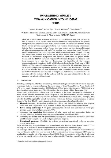 Pdf Implementing Wireless Communication Into Heliostat Fields