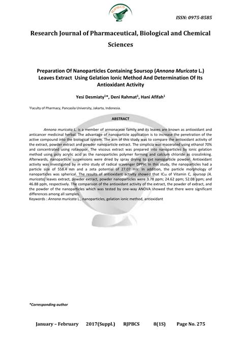 Pdf Preparation Of Nanoparticles Containing Soursop Annona Muricata