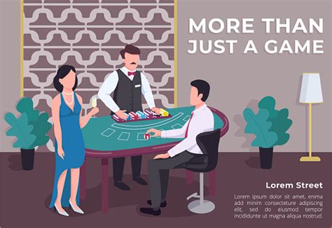 단순한 게임 포스터 플랫 벡터 템플릿 이상 블랙 잭 테이블 근처 남자와 여자 크루피어 카운트 칩 브로셔 만화 캐릭터가 있는 한 페이지 컨셉 디자인 카지노 전단지 전단지 A4