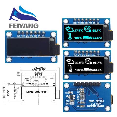 SSD1306 7PIN 0 91inch 128x32 SPI OLED Module 0 91 OLED Display Module