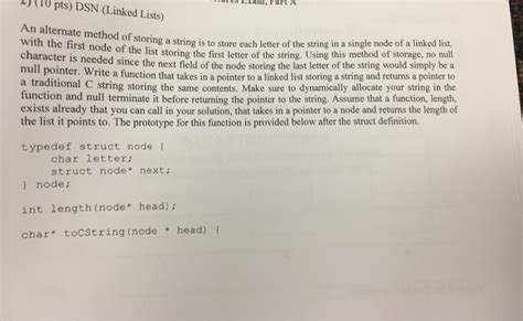 Solved Pts Dsn Linked Lists Art A An Alternate Method Of