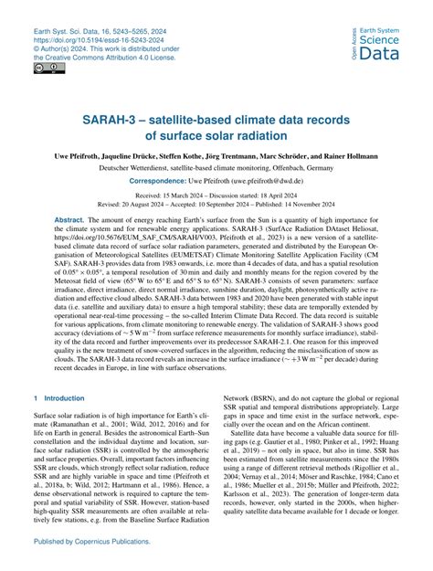 Pdf Sarah 3 Satellite Based Climate Data Records Of Surface Solar Radiation