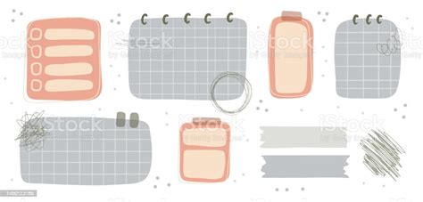 귀여운 스크랩북 종이 노트와 인쇄 가능한 요소 세트 할 일 목록 및 주간 저널 플래너 템플릿 간단한 메모 스티커 벡터 그림 0명에 대한 스톡 벡터 아트 및 기타 이미지