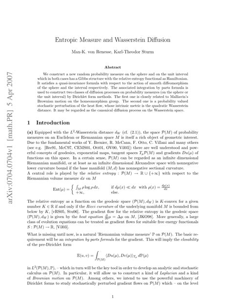 Pdf Entropic Measure And Wasserstein Diffusion