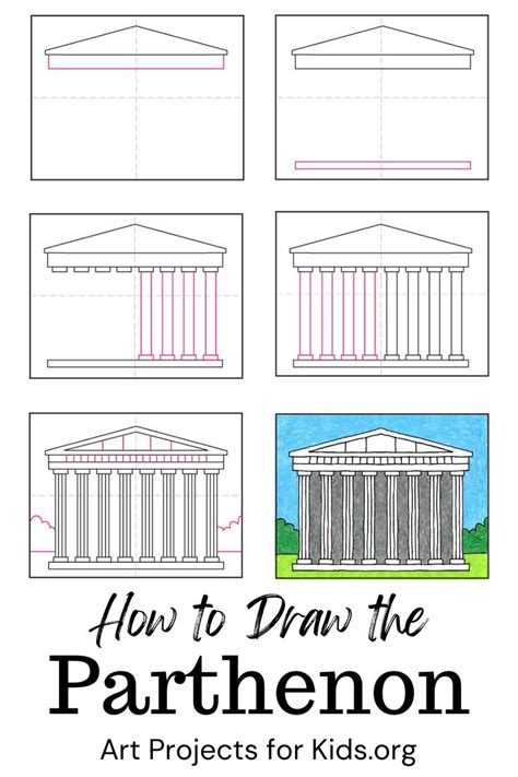 Easy How To Draw The Parthenon Tutorial And Parthenon Coloring Page In