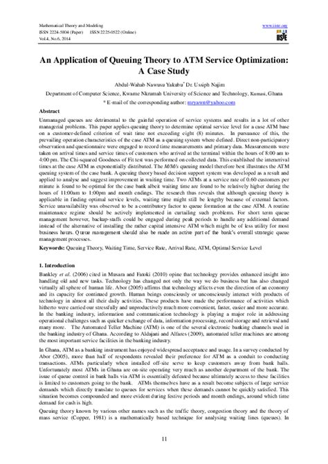 Pdf An Application Of Queueing Theory To Atm Service Optimization A