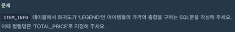 Sql 조건에 맞는 아이템들의 가격의 총 합 구하기