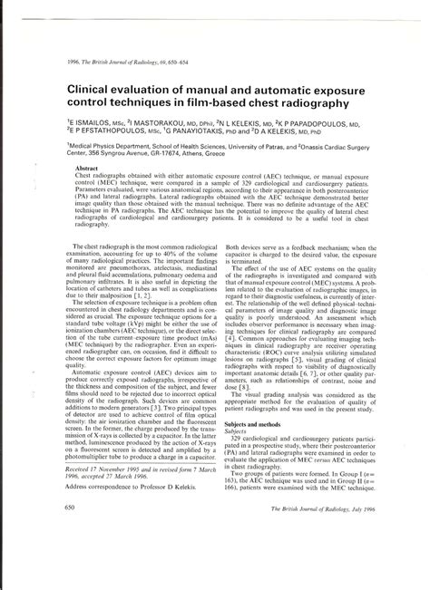 Pdf Clinical Evaluation Of Manual And Automatic Exposure Control Techniques In Film Based
