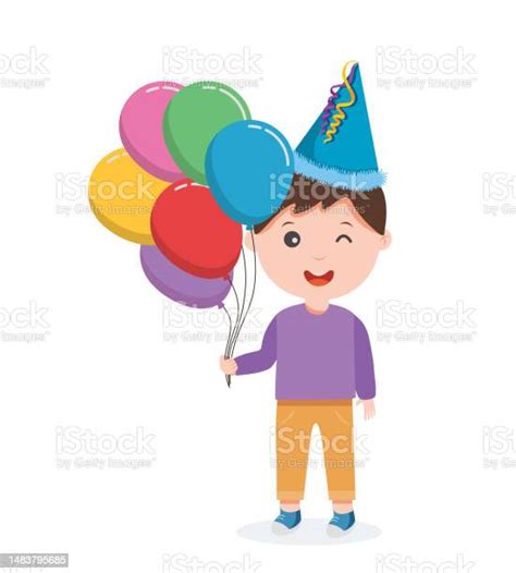 생일 파티 벡터 일러스트레이션을 축하하는 다채로운 풍선을 가진 아이들 귀여운에 대한 스톡 벡터 아트 및 기타 이미지 귀여운 긍정적인 감정 표현 놀기 Istock