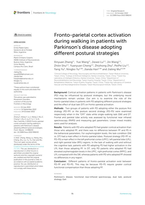 Pdf Fronto Parietal Cortex Activation During Walking In Patients With
