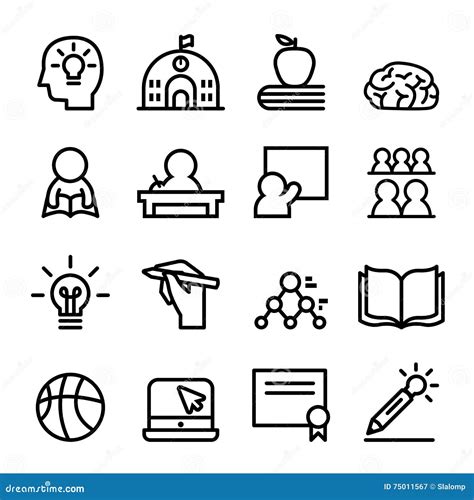 School Icon Set In Thin Line Vector Illustration Stock Vector
