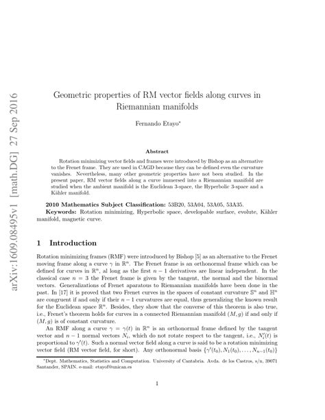 Pdf Geometric Properties Of Rm Vector Fields Along Curves In Riemannian Manifolds