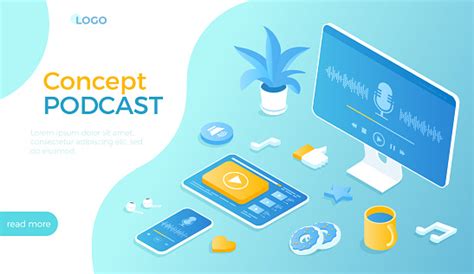 팟캐스트 개념입니다 오디오 쇼 블로그 라디오 온라인 교육 듣기 태블릿 휴대폰 모니터 헤드폰의 재생 목록 웹 사이트에 대 한