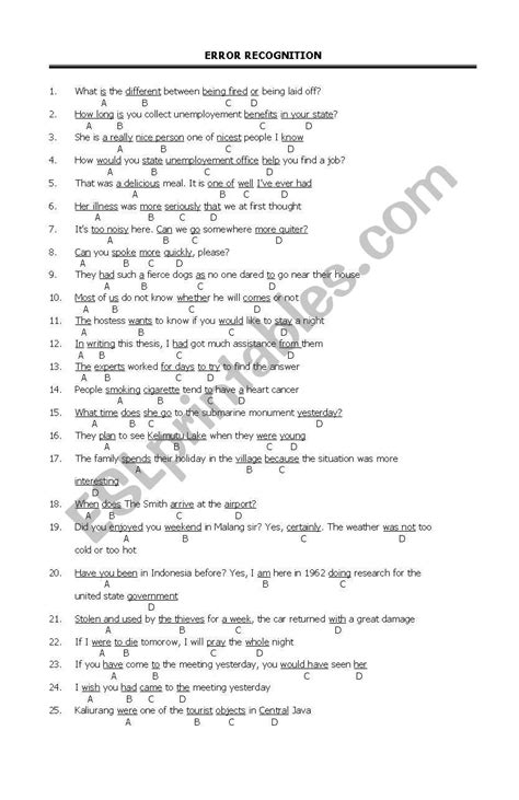Error Recognition 1 Esl Worksheet By Andysulistiya Error Recognition 1 Esl Worksheet By Andysulistiya