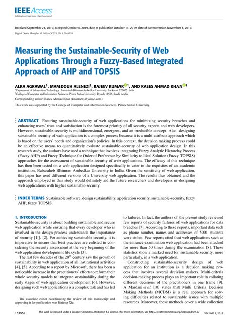 pdf measuring the sustainable security of web applications through a fuzzy based integrated