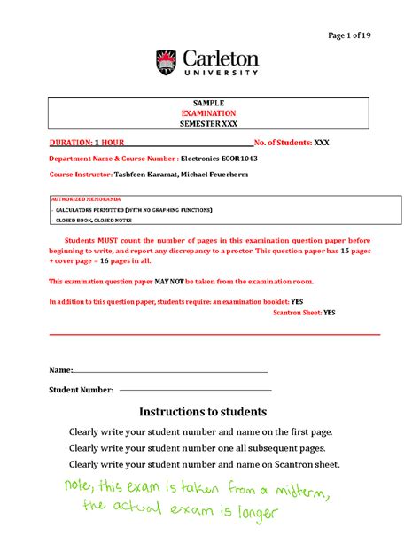 Mock Final Solutions Answers Page 1 Of 19 Sample Examination Semester Xxx Duration 1 Hour