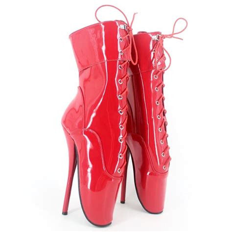 Red Pvc Ankle High Locking Ballet Boots With Straps Dotty After Midnight