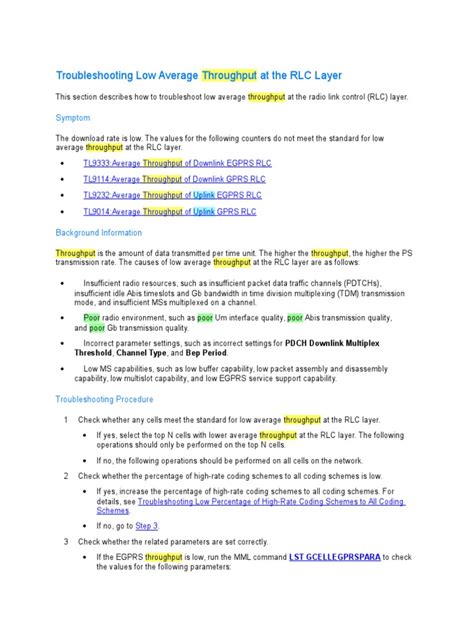 troubleshooting low average throughput at the rlc layer pdf general