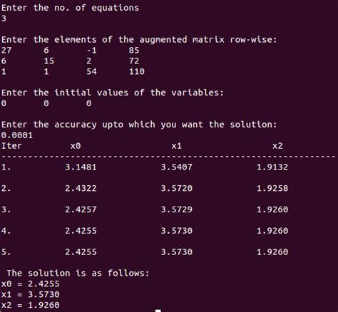 gauss seidel iterative method for system of linear equations c