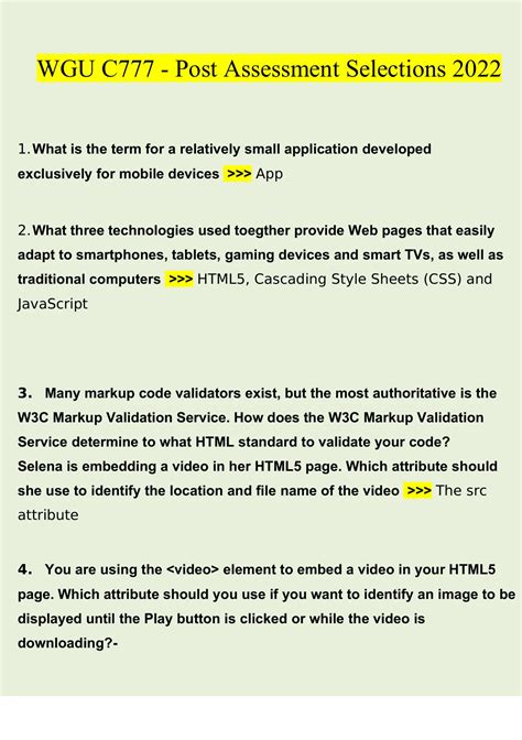 WGU C Web Development Applications Post Assessment Questions And Answers