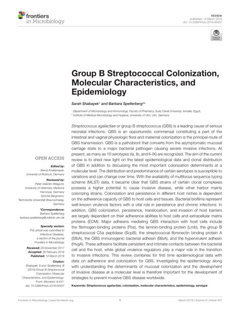 Pdf Group B Streptococcal Colonization Molecular Characteristics And Epidemiology