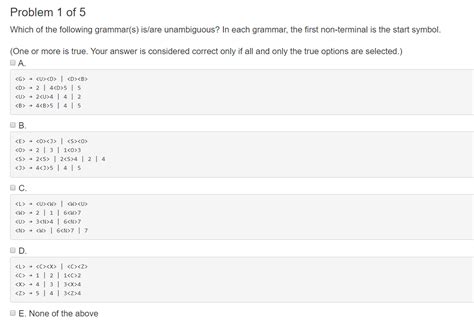 Problem 1 Of 5 Which Of The Following Grammars