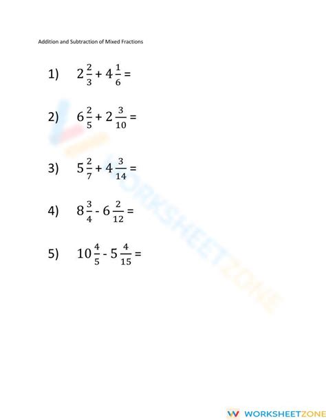 Addition And Subtraction Of Mixed Fractions Worksheet
