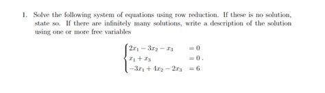 solved solve the following system of equations using row