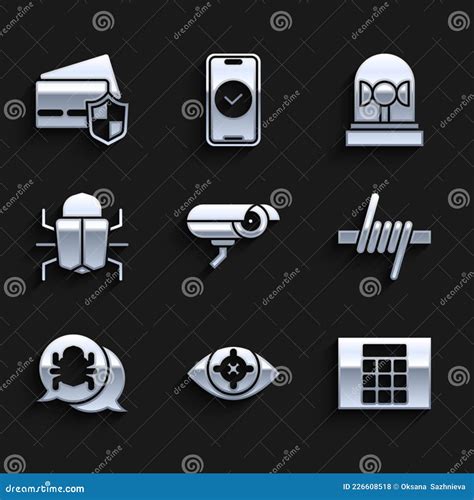 Set Security Camera Eye Scan Password Protection Barbed Wire System Bug Flasher Siren And