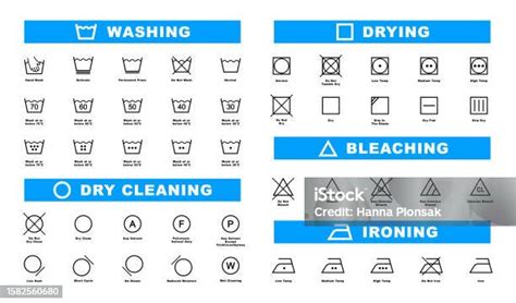 세탁 아이콘 세트입니다 세탁 기호 옷 관리 지침 아이콘입니다 세탁 수온 건조 표백 다림질 및 드라이 클리닝 기호 벡터 그림입니다 가사 집안일에 대한 스톡 벡터 아트 및 기타