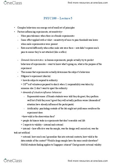 Psyc 100 Lecture Notes Fall 2018 Lecture 5 Singaporean Nationality